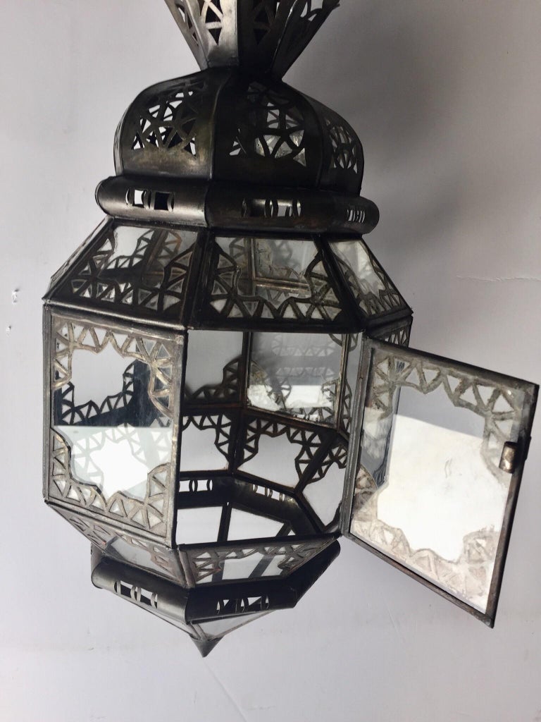 Handcrafted Moroccan Metal and Clear Glass Lantern, Octagonal Shape at ...