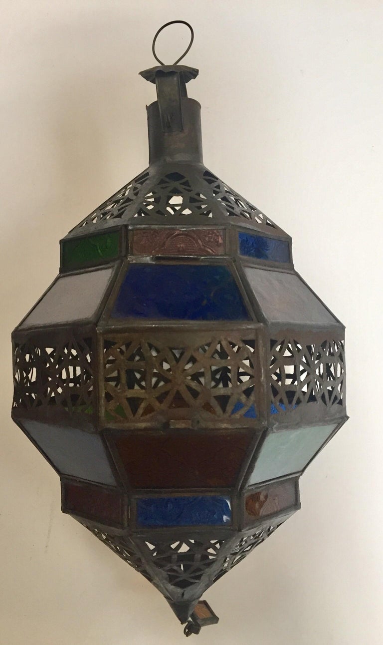 Handcrafted Moroccan Metal and Multi-Color Glass Lantern Octagonal ...