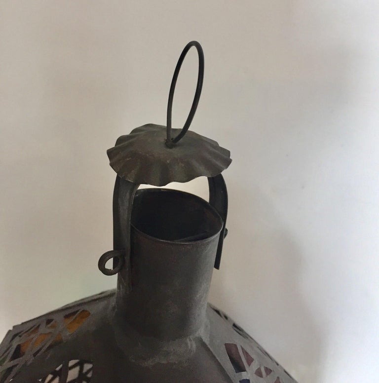 Handcrafted Moroccan Metal and Multi-Color Glass Lantern Octagonal ...