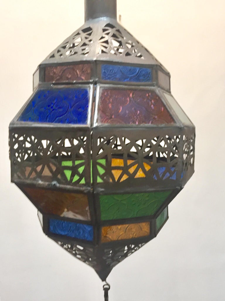 Handcrafted Moroccan Metal and Multi-Color Glass Lantern Octagonal ...