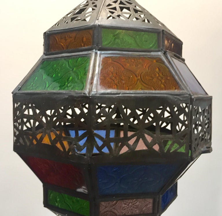 Handcrafted Moroccan Metal and Multi-Color Glass Lantern Octagonal ...