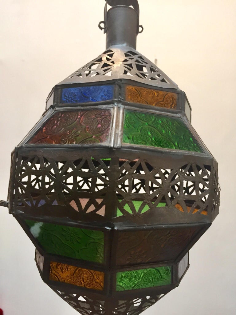 Handcrafted Moroccan Metal and Multi-Color Glass Lantern Octagonal ...