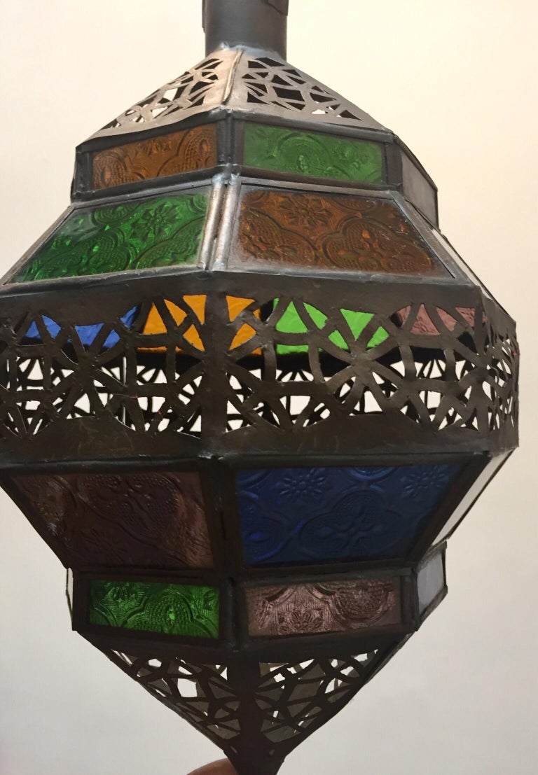 Handcrafted Moroccan Metal and Multi-Color Glass Lantern Octagonal ...