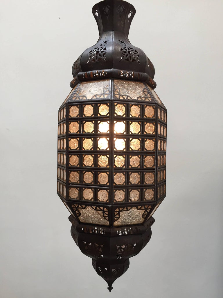 Handcrafted Moroccan Moorish Metal Filigree and Glass Lantern Pendant ...