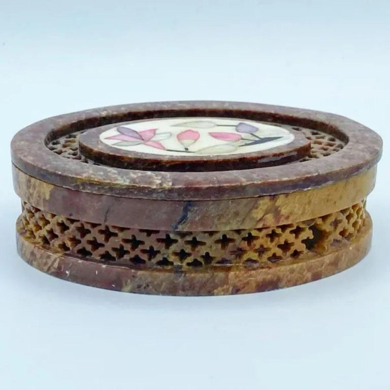 Handcrafted Natural Marble Trinket Box with Mother of Pearl Inlay For ...