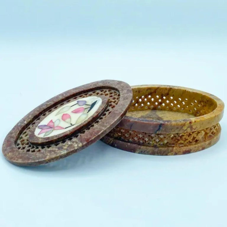 Handcrafted Natural Marble Trinket Box with Mother of Pearl Inlay For ...