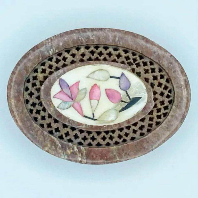 Handcrafted Natural Marble Trinket Box with Mother of Pearl Inlay For ...