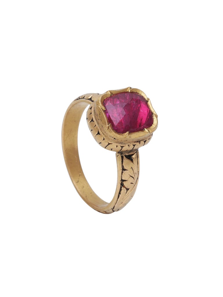 Handcrafted Natural Ruby Ring with Intricate Gold Detailing For Sale at ...