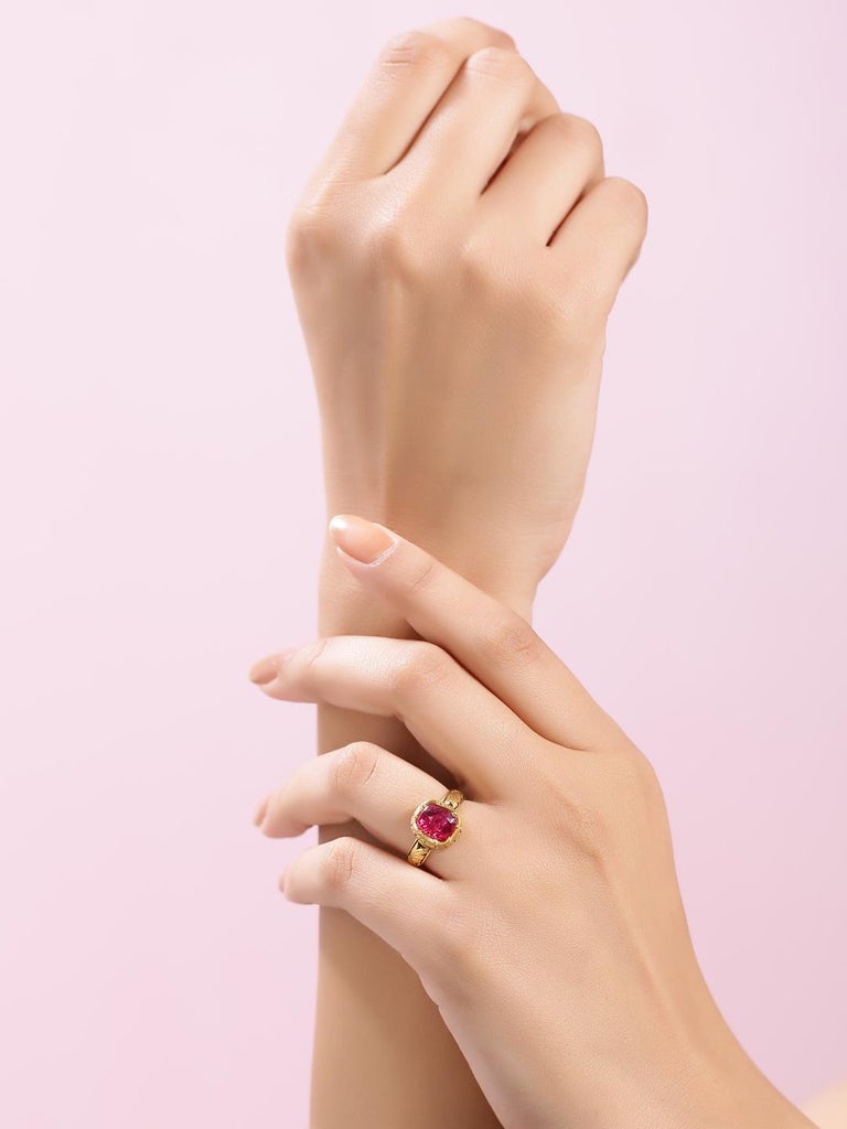 Handcrafted Natural Ruby Ring with Intricate Gold Detailing For Sale at ...