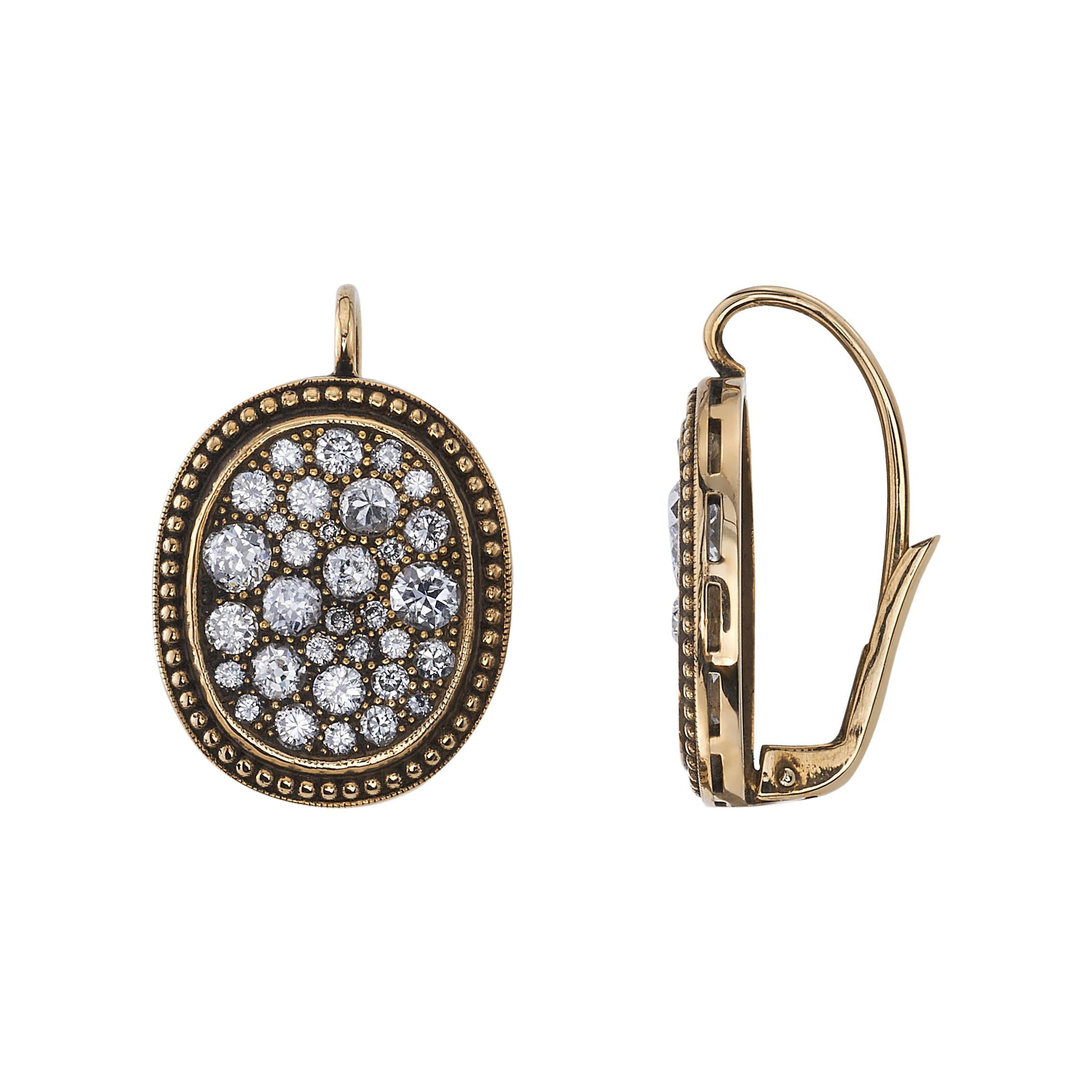 Single Stone Diamond Gold Cobblestone Drop Earrings at 1stDibs