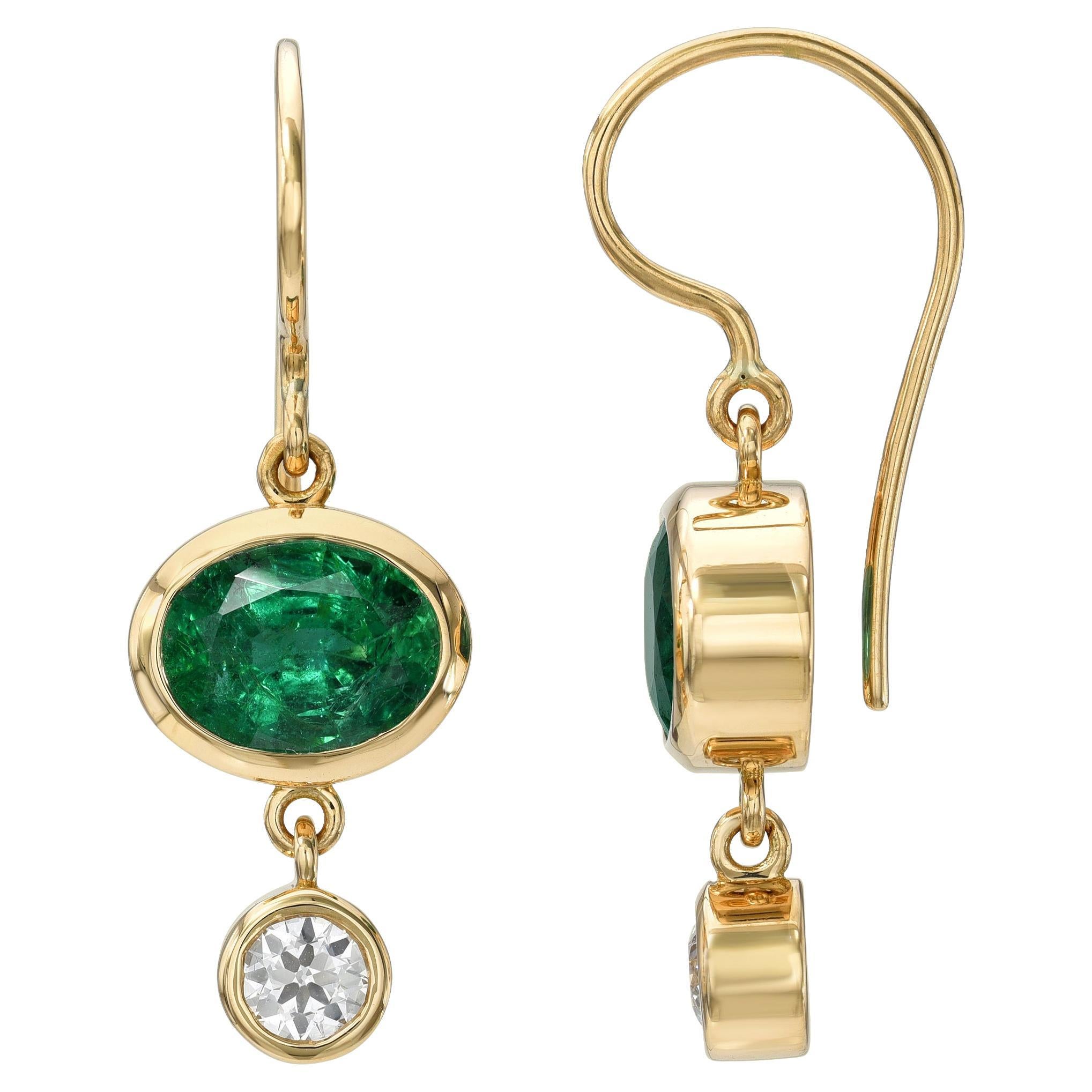 Handcrafted Paloma Emerald and Diamond Double Drop Earrings by Single ...