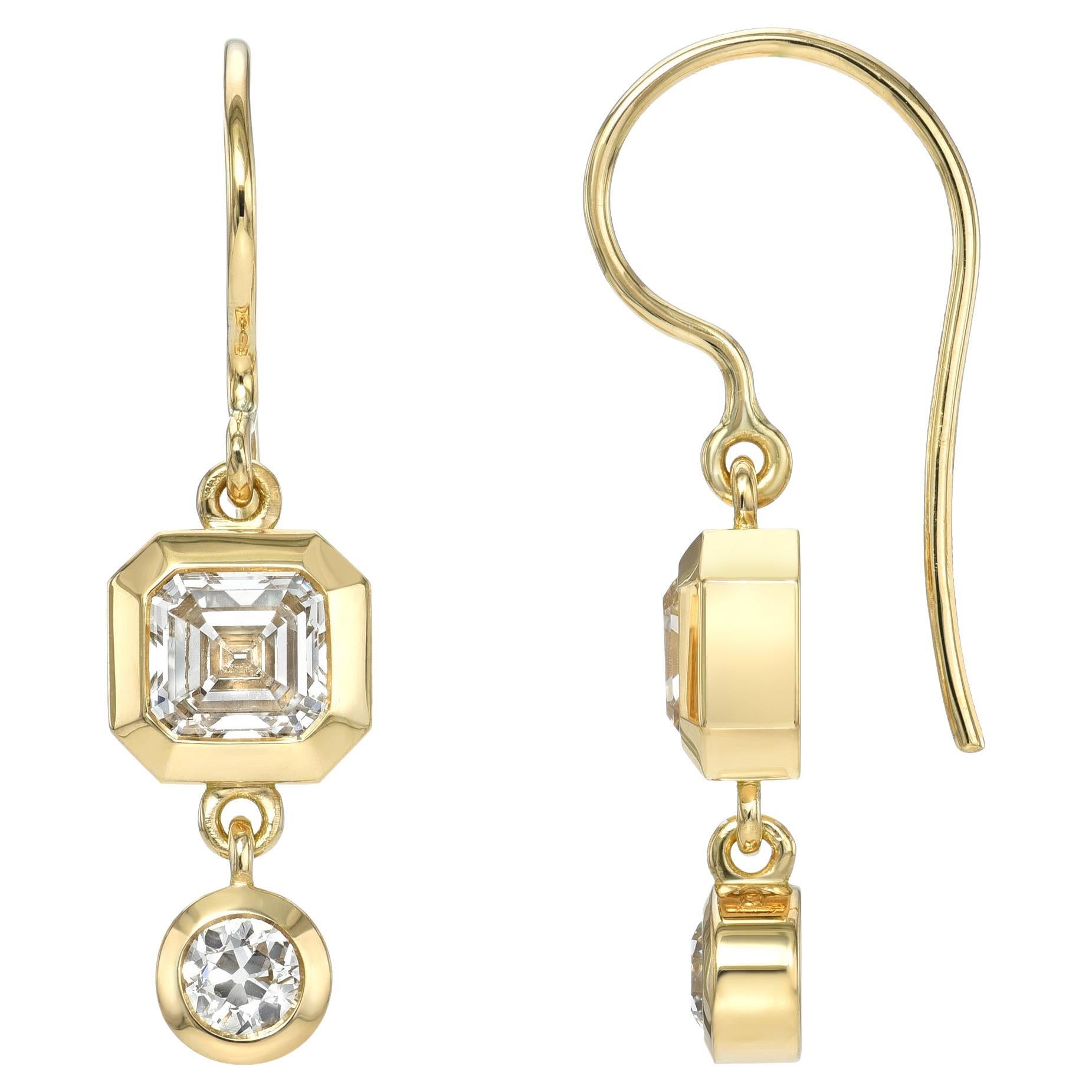 Single Stone Diamond Gold Cobblestone Drop Earrings at 1stDibs