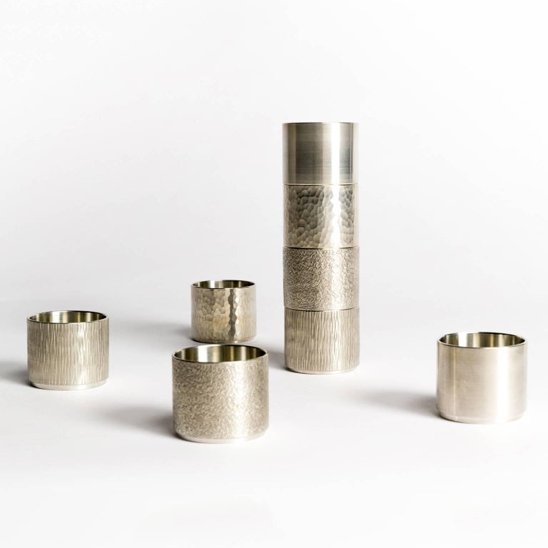 Handcrafted Pewter Sake, Set of 4 Cups For Sale at 1stDibs