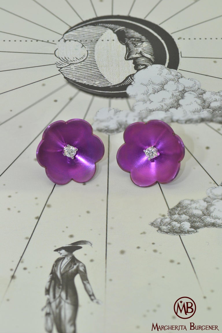 Pink Titanium Diamond 18KT Gold Happy Flower Earrings at 1stDibs