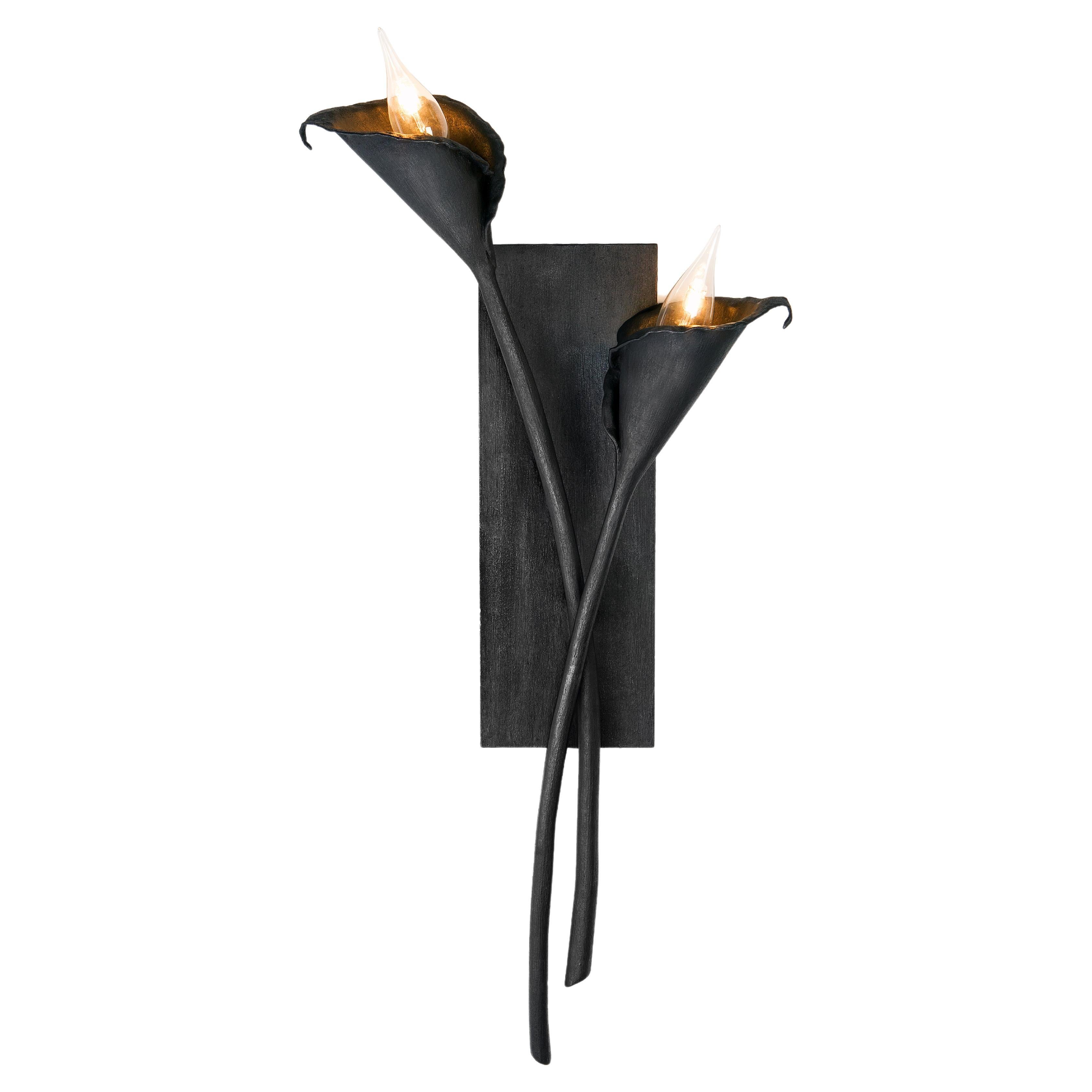 Handcrafted plaster, Calla Lily Wall Light Pair, Black Plaster Finish ...