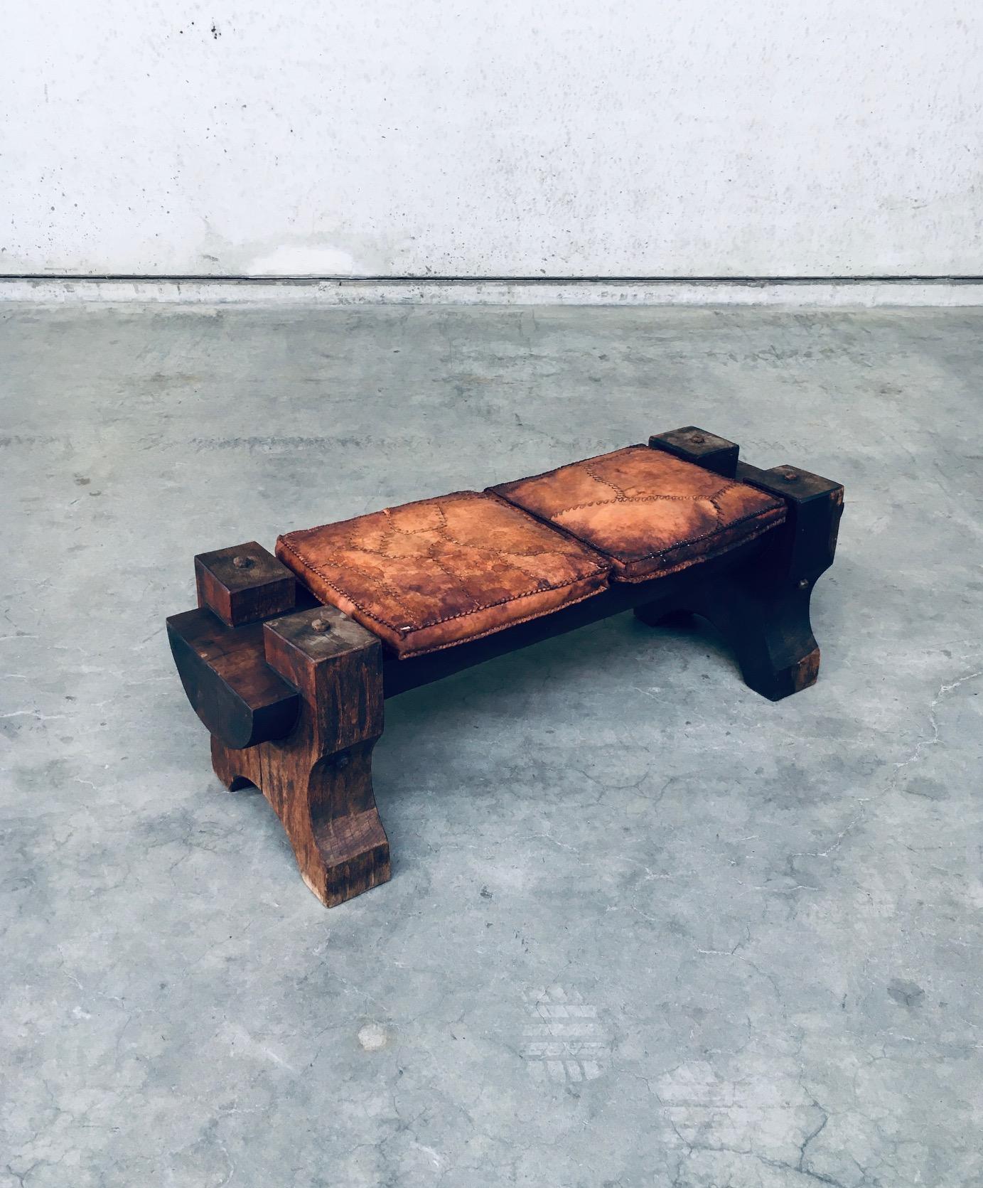 Handcrafted Primitive Exotic Wood and Leather Bench, Brazil 1960's For ...