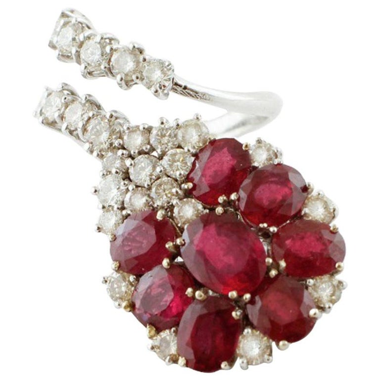 Handcrafted Ring Diamonds and Rubies, White Gold at 1stDibs