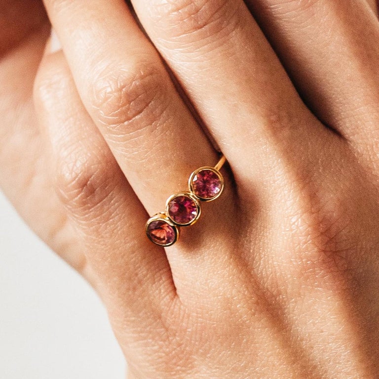 Handcrafted Round Cut 1.50 Carats Amethysts 18 Karat White Gold Three ...