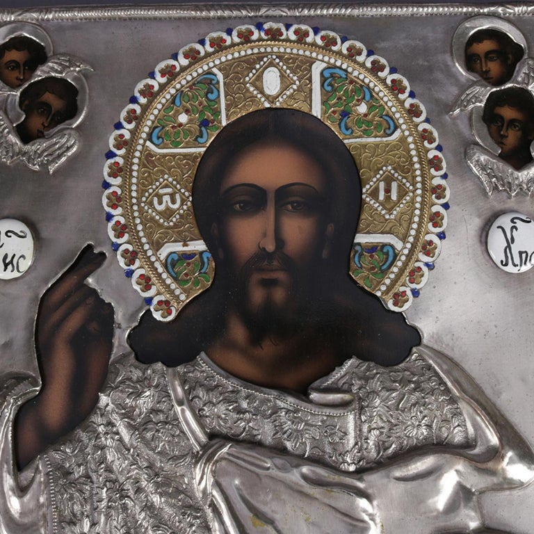 Handcrafted Russian Orthodox Icon Jesus Christ and Angels, Silver Plate ...