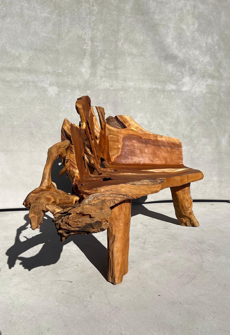 Handcrafted Rustic Teak Root Tree Bench, Vintage, Canada at 1stDibs