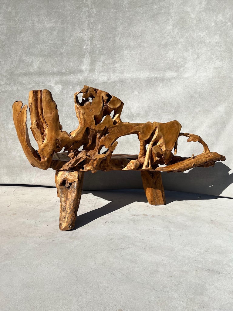 Handcrafted Rustic Teak Root Tree Bench, Vintage, Canada at 1stDibs