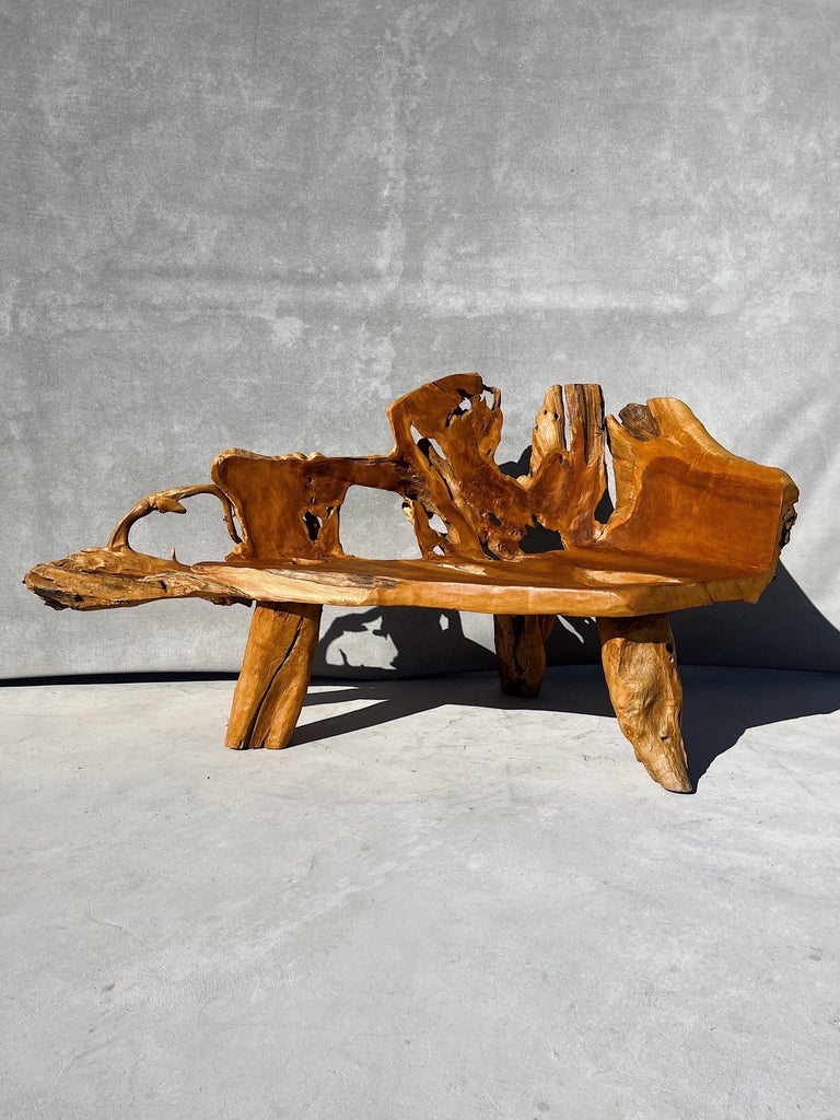 Handcrafted Rustic Teak Root Tree Bench, Vintage, Canada at 1stDibs