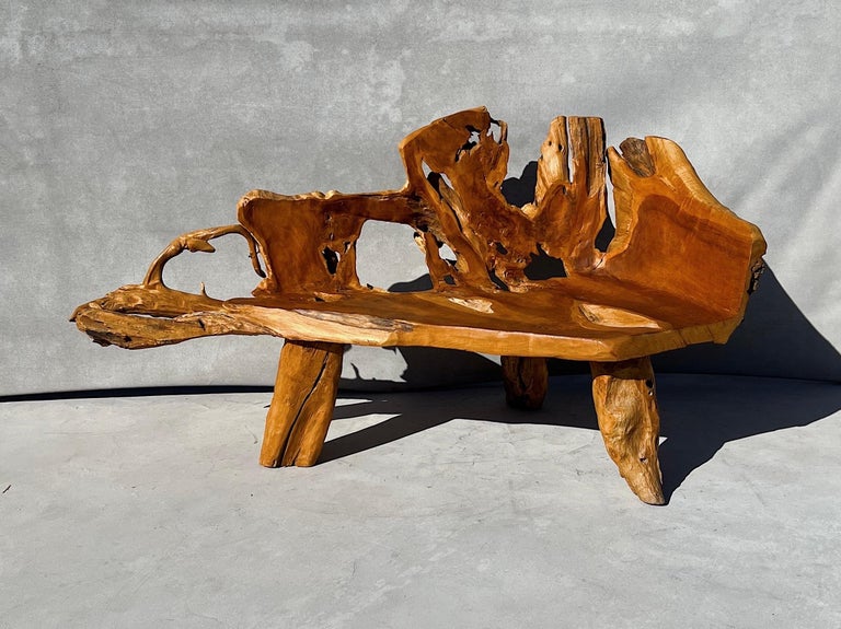 Handcrafted Rustic Teak Root Tree Bench, Vintage, Canada at 1stDibs