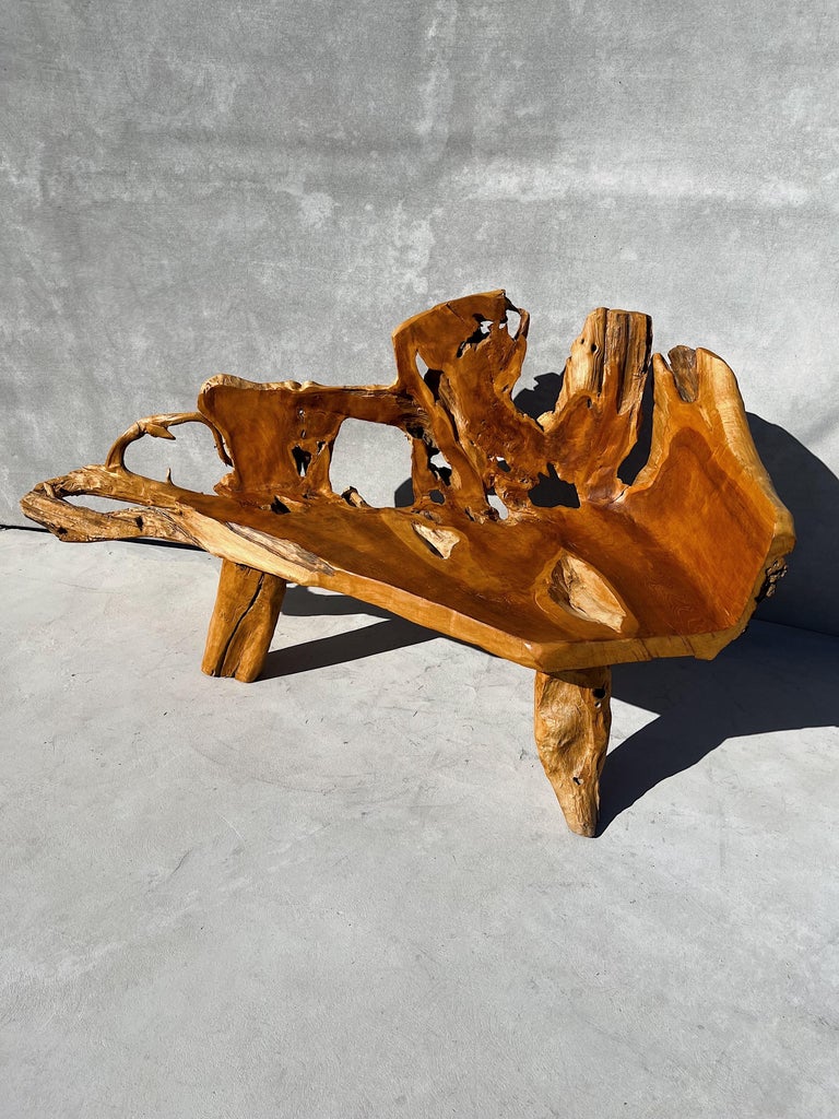 Handcrafted Rustic Teak Root Tree Bench, Vintage, Canada at 1stDibs