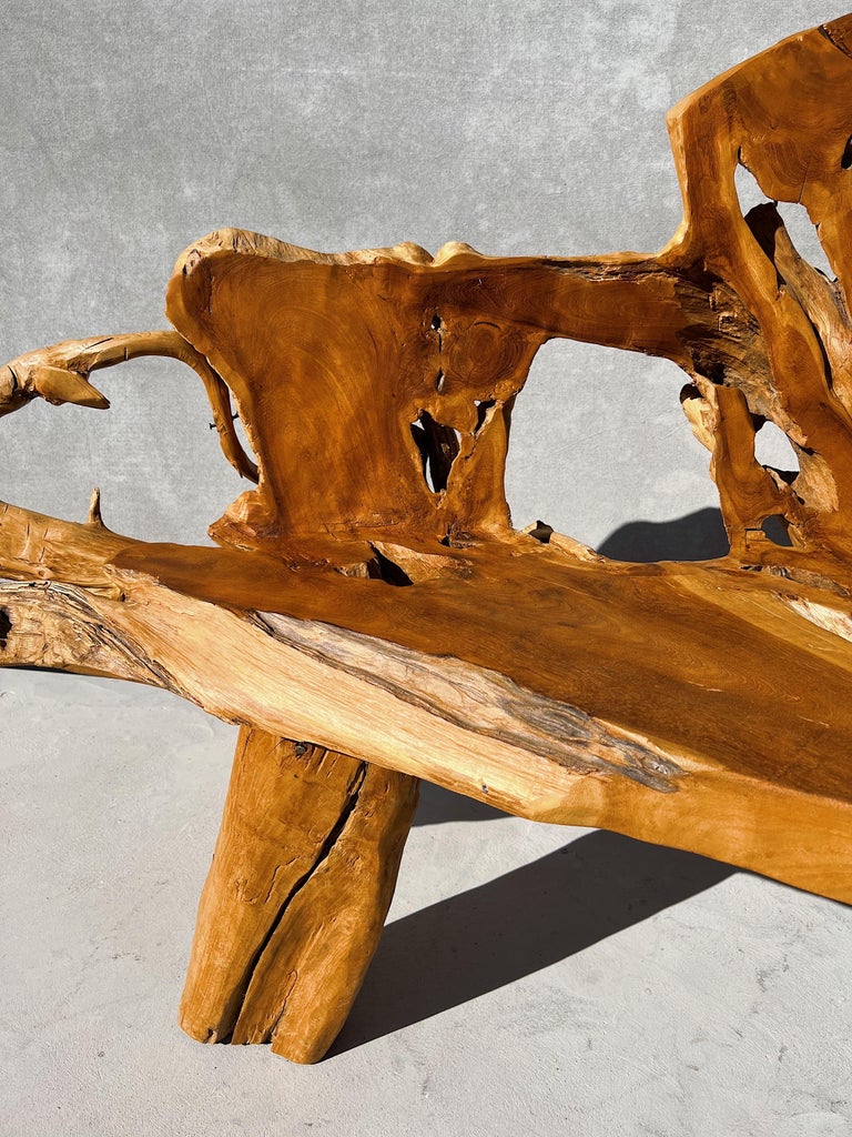 Handcrafted Rustic Teak Root Tree Bench, Vintage, Canada at 1stDibs