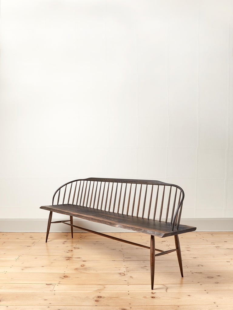 Handcrafted Sculptural Blackened Oak Spindle Long Bench For Sale at 1stDibs