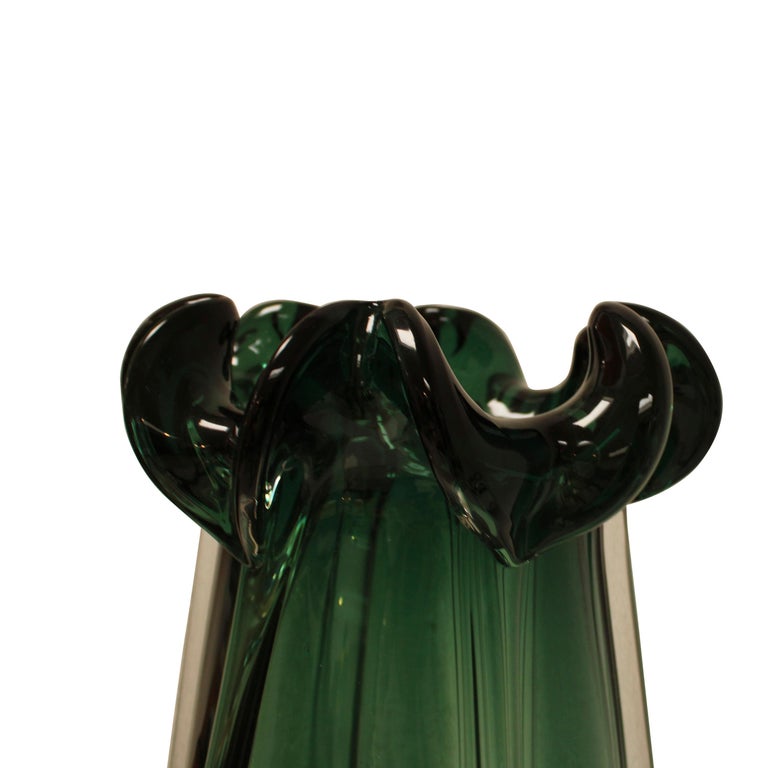 Handcrafted Semi Transparent Dark Green Glass Vase, Italy, 2023 For ...