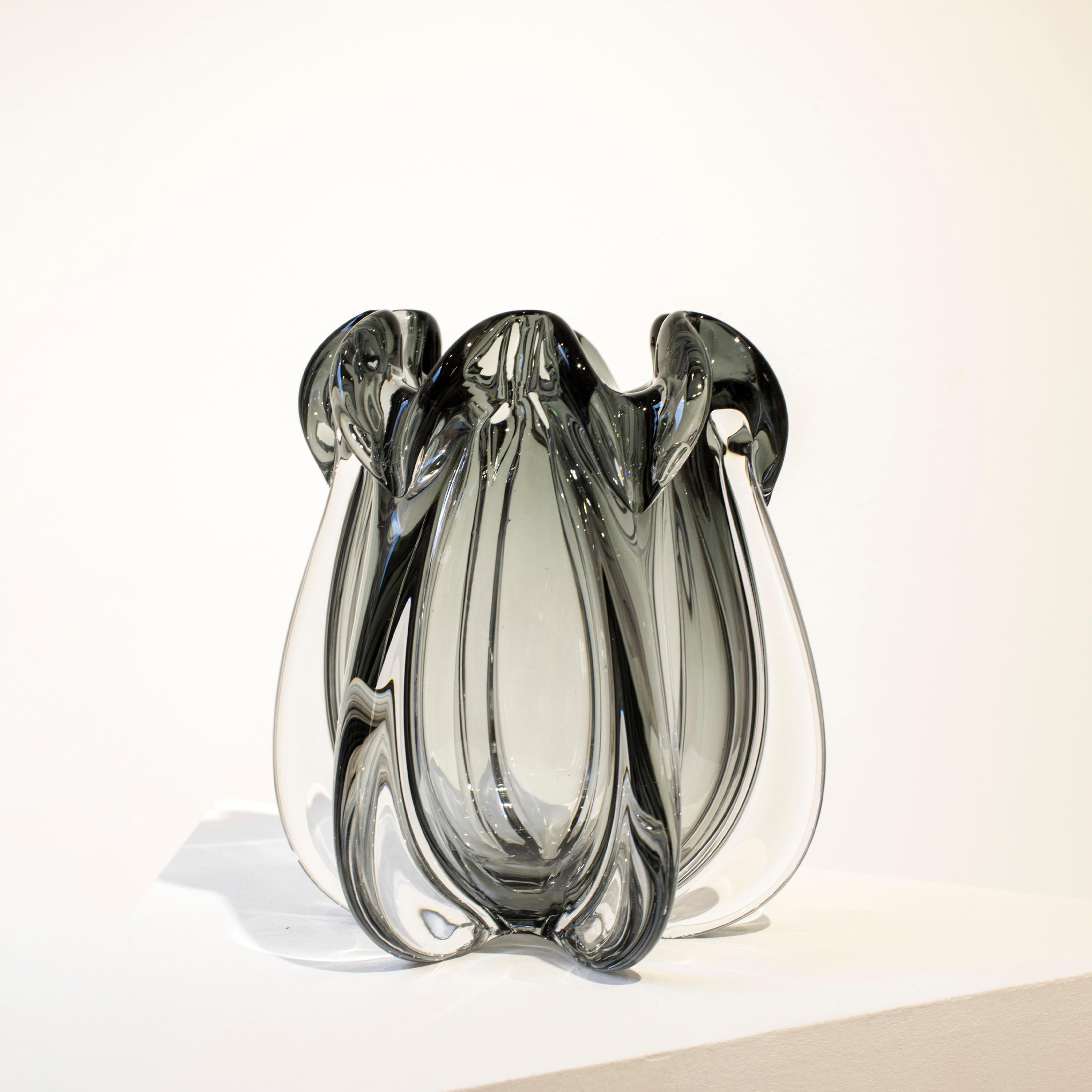 Handcrafted Semi Transparent Grey Color Glass Vase, Italy, 2024 For ...