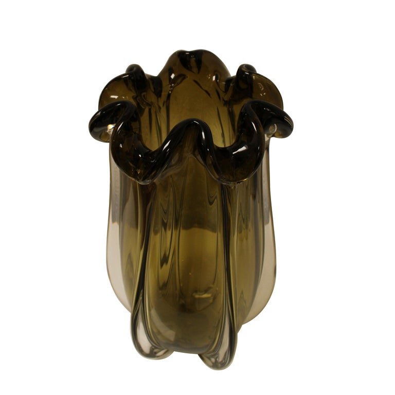 Handcrafted Semi Transparent Olive Color Glass Vase, Italy, 2023 For ...