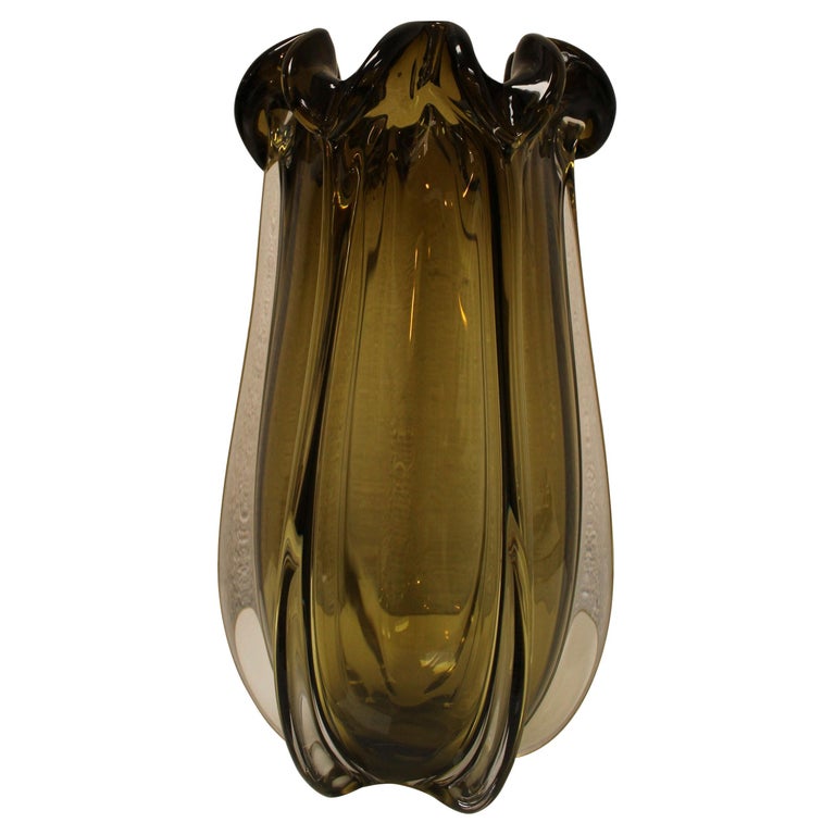 Handcrafted Semi Transparent Olive Color Glass Vase, Italy, 2023 For ...