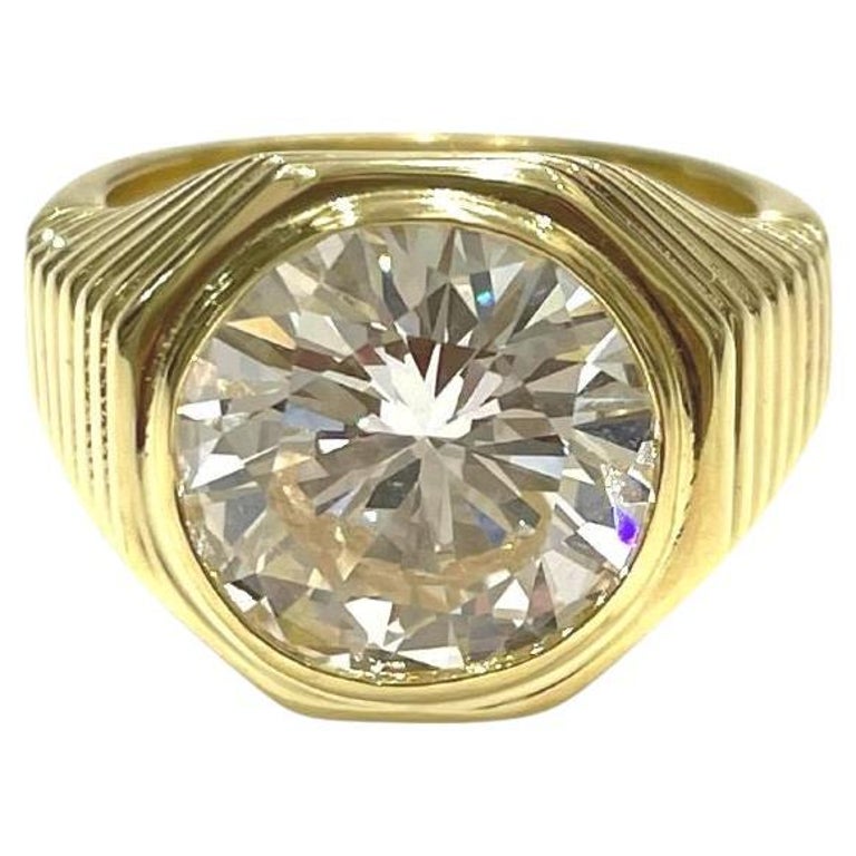 Handcrafted Signet 18k Yellow Gold Diamond Engagement Ring GIA Cert 5. ...