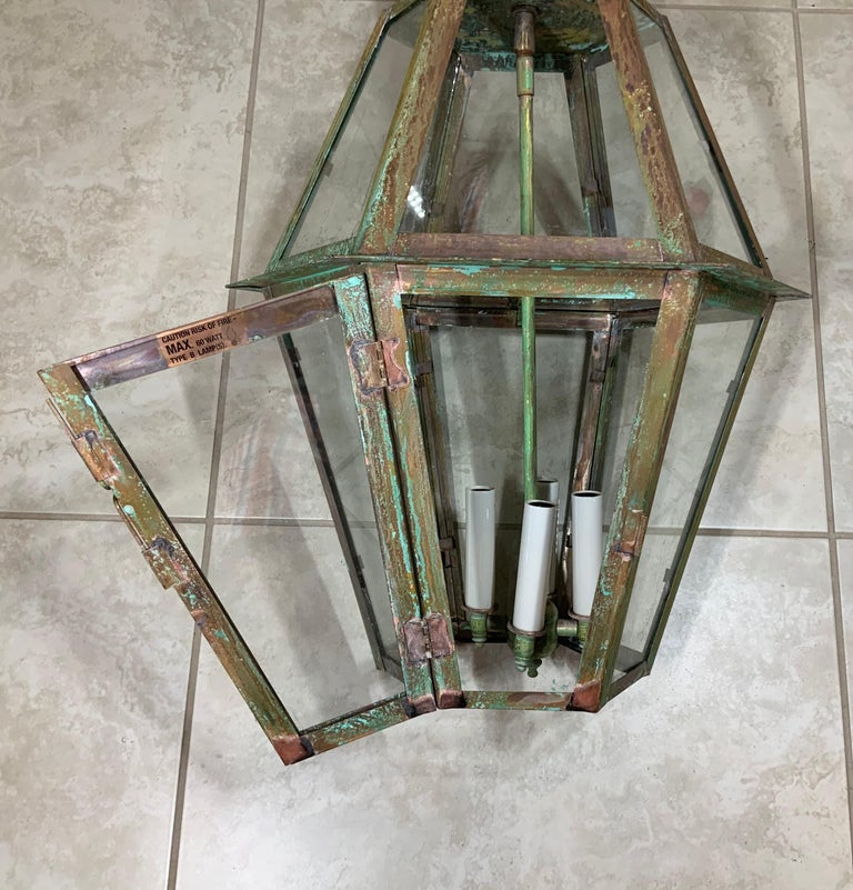 Handcrafted Six Sides Solid Copper and Brass Hanging Lantern at 1stDibs