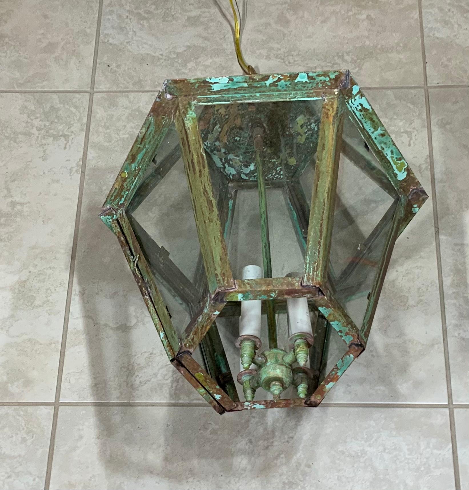 Handcrafted Six Sides Solid Copper and Brass Hanging Lantern at 1stDibs