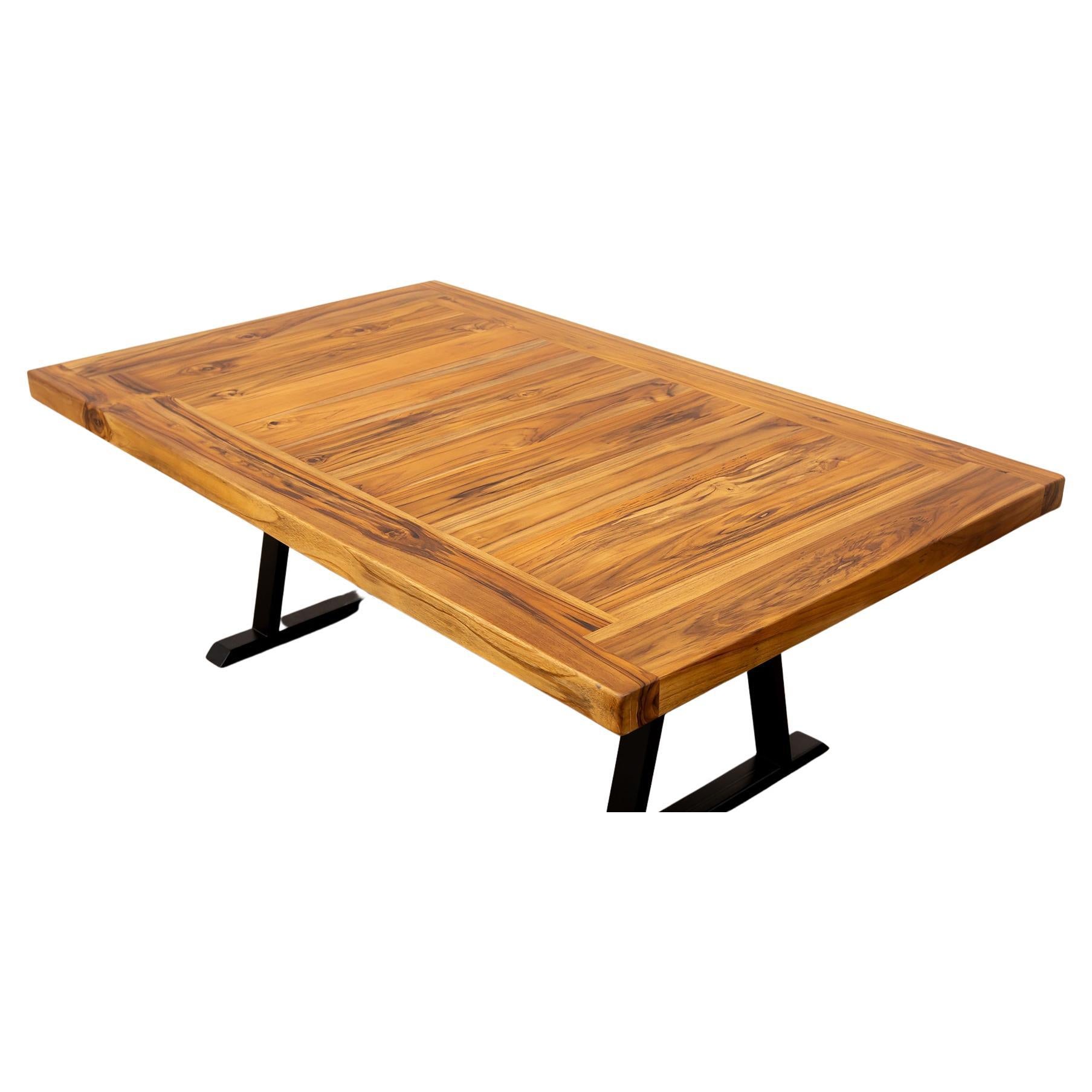 Handcrafted Solid Teak Coffee Table with Metal Legs For Sale at 1stDibs
