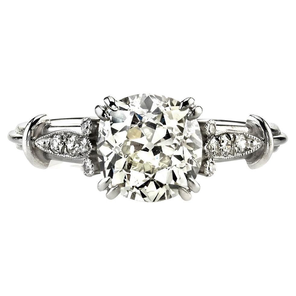 2.39 Carat Vintage Cushion Cut Diamond Set in a Handcrafted 18 Karat ...