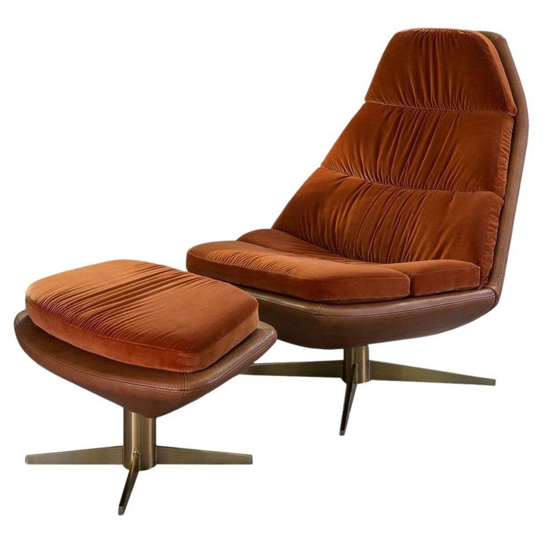 Handcrafted Swivel Lounge Chair with Ottoman in 70s Style For Sale at ...