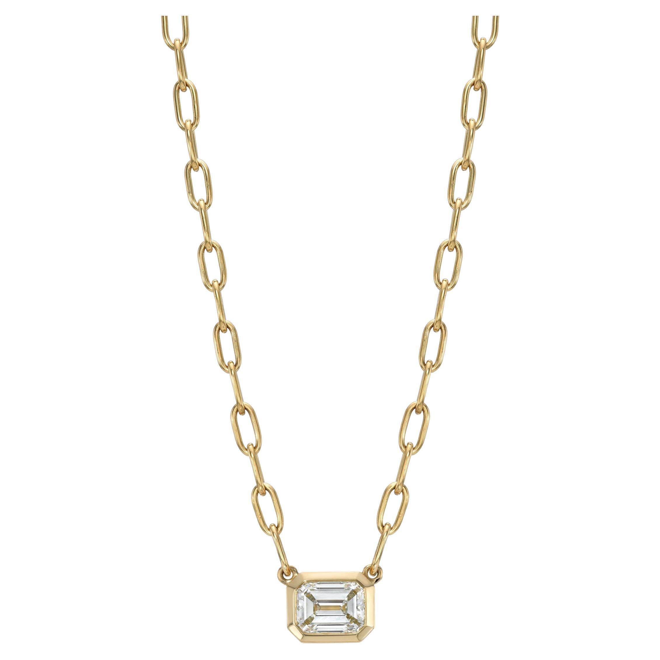 Handcrafted Leah Emerald Cut Diamond Pendant Necklace by Single Stone ...