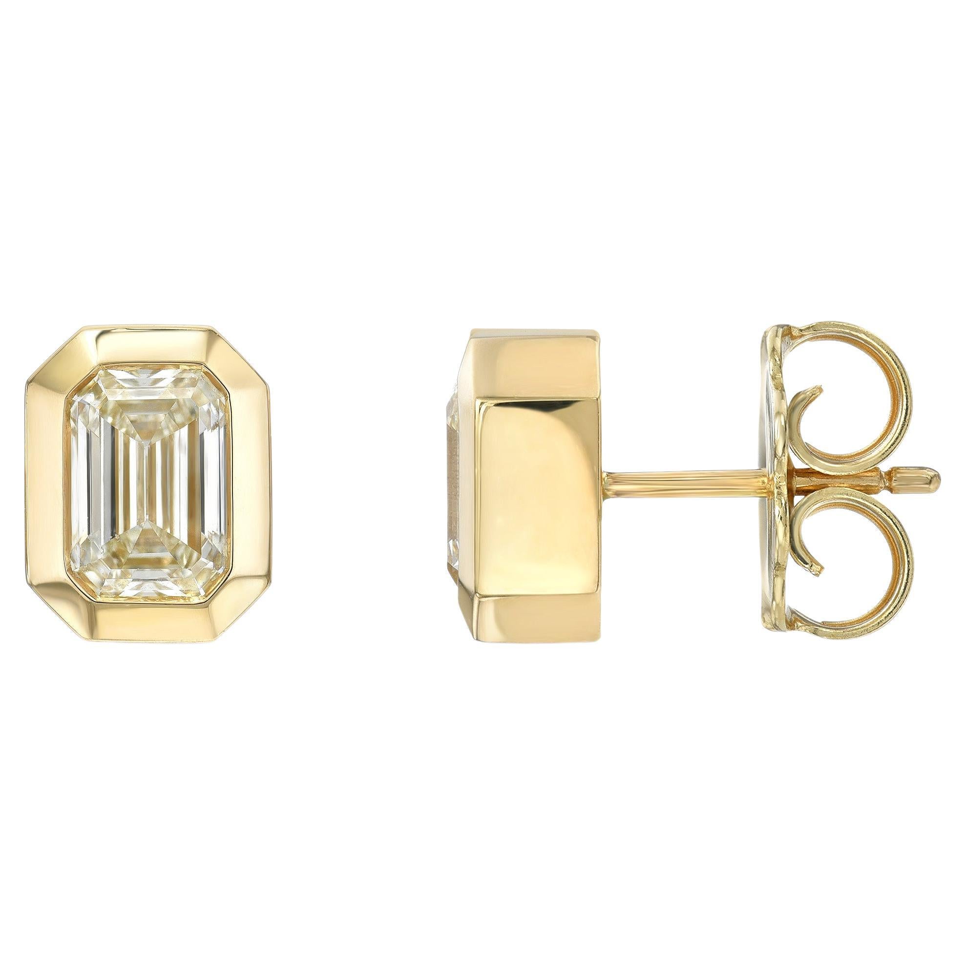 Handcrafted Leah Emerald Cut Diamond Stud Earrings by Single Stone For ...