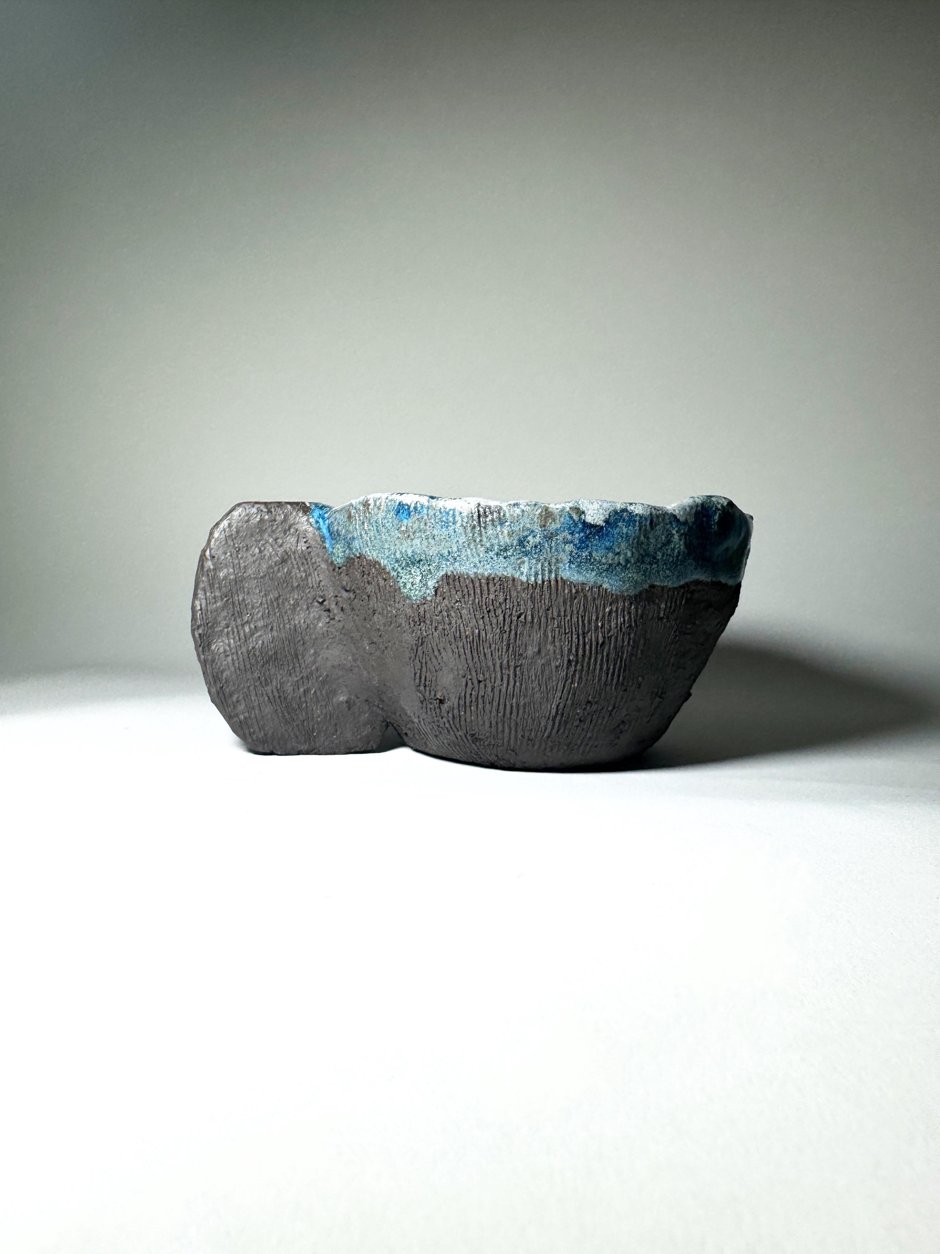 Handcrafted Textured Ceramic Mug sculpture with Organic Blue Glaze For ...