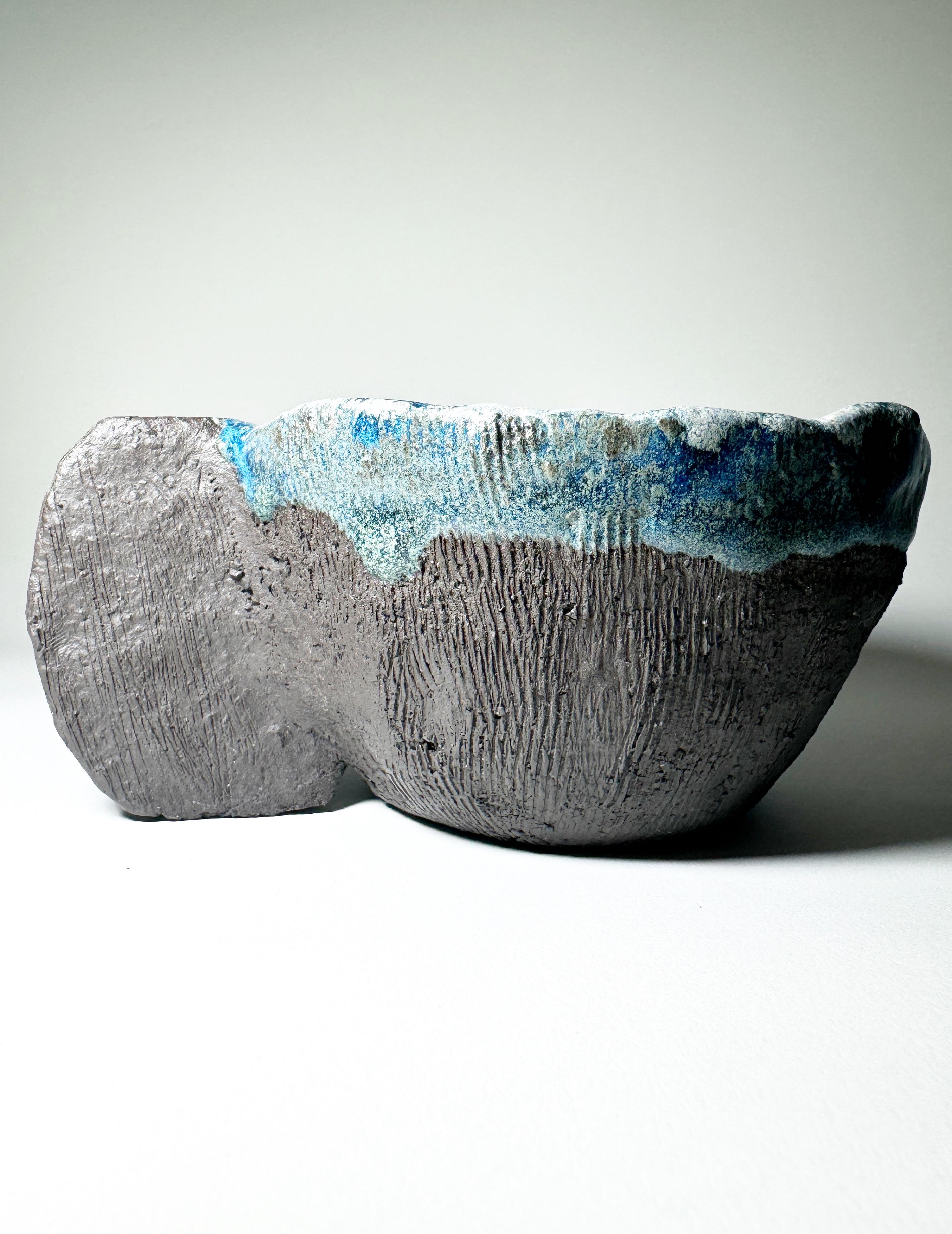 Handcrafted Textured Ceramic Mug sculpture with Organic Blue Glaze For ...