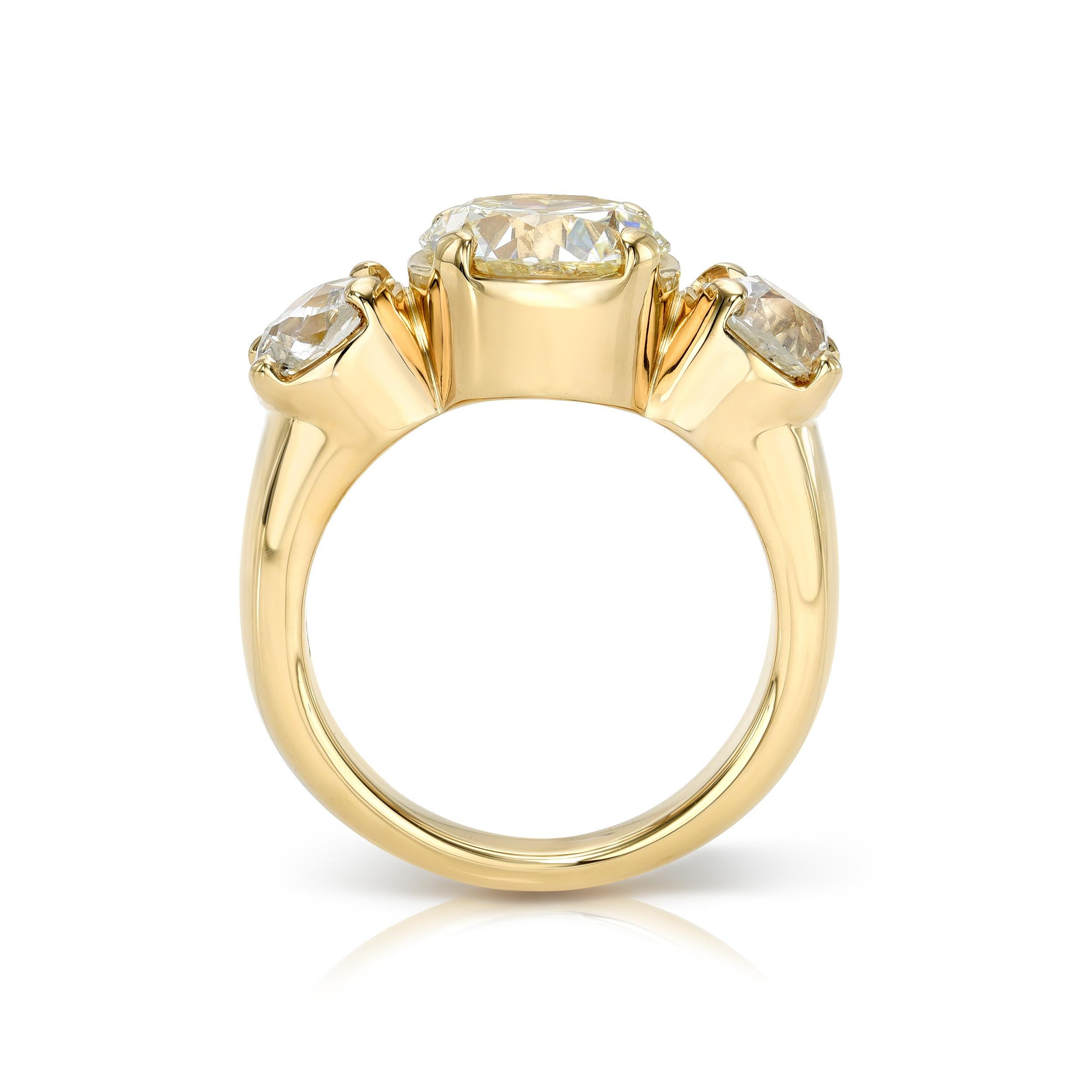 Handcrafted Three Stone Brooklyn Old Mine Cut Diamond Ring by Single ...