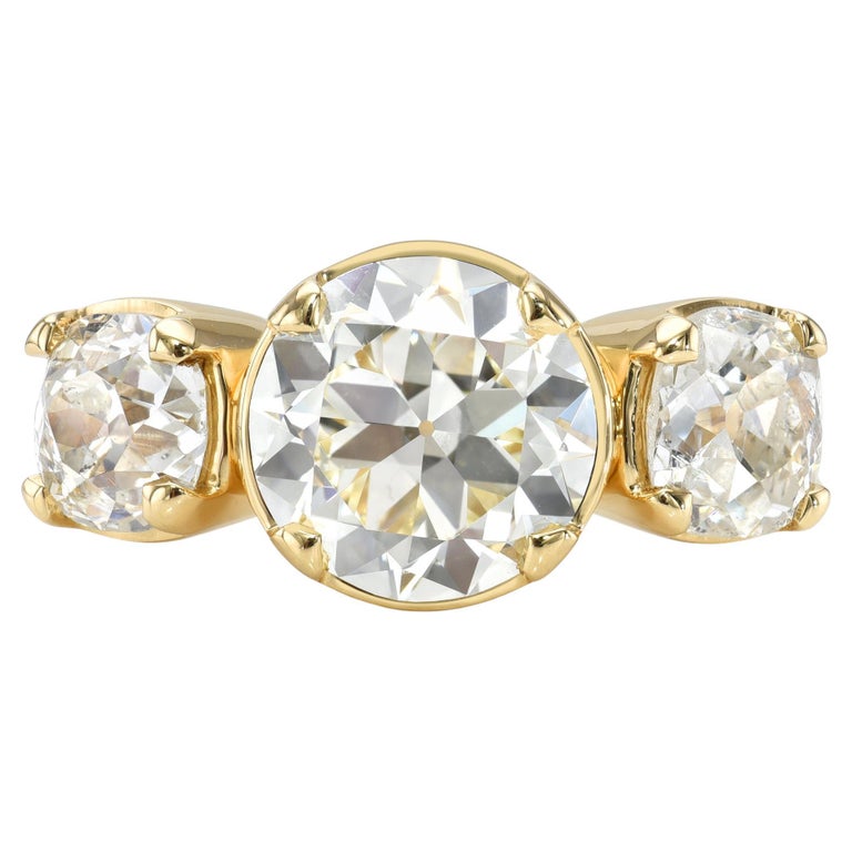 Handcrafted Three Stone Brooklyn Old Mine Cut Diamond Ring by Single ...
