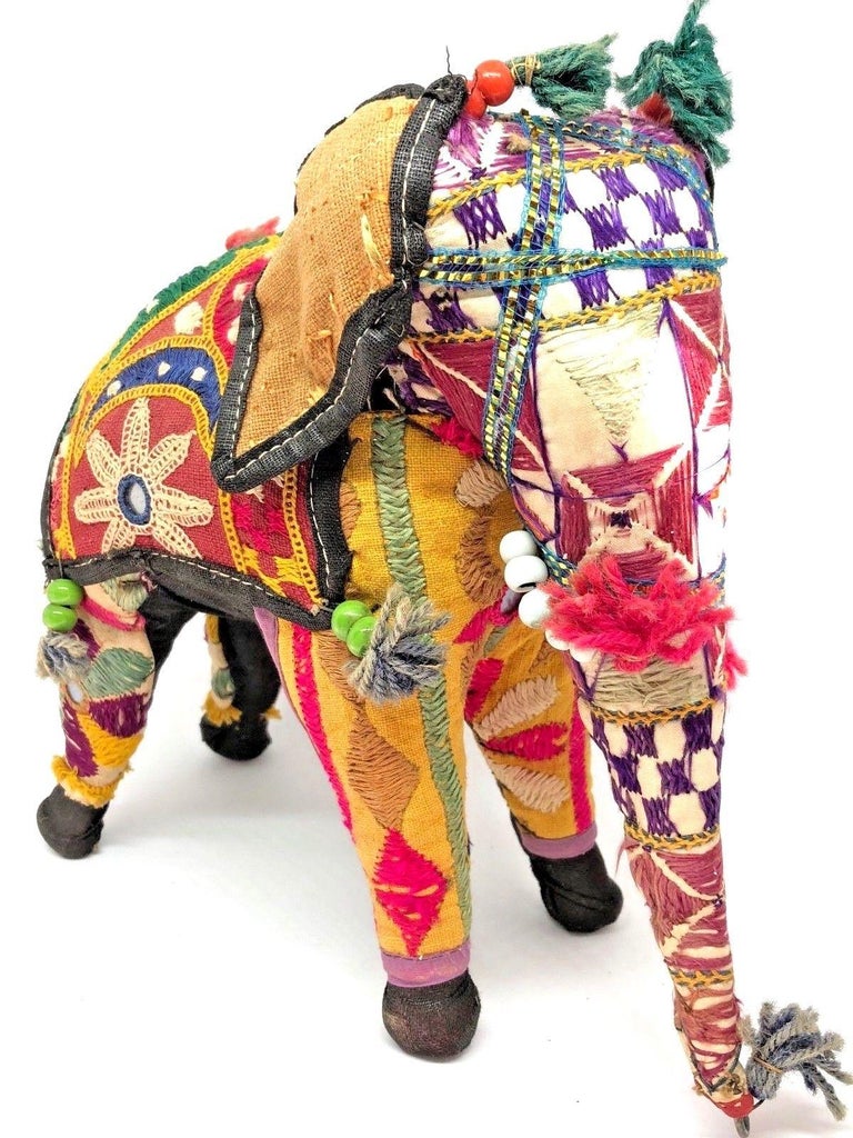 Handcrafted Vintage Stuffed Fabric Embroidered Elephant, India For Sale ...