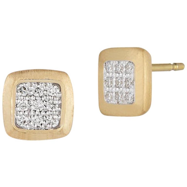 Handcrafted Yellow Gold Square Stud Earrings For Sale at 1stDibs