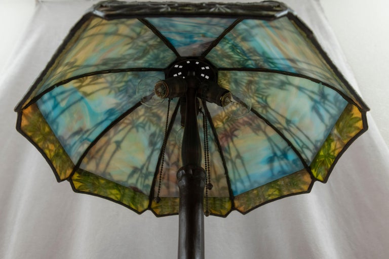 Handel Bamboo Overlay Panel Lamp, All Original, Base and Shade Signed ...