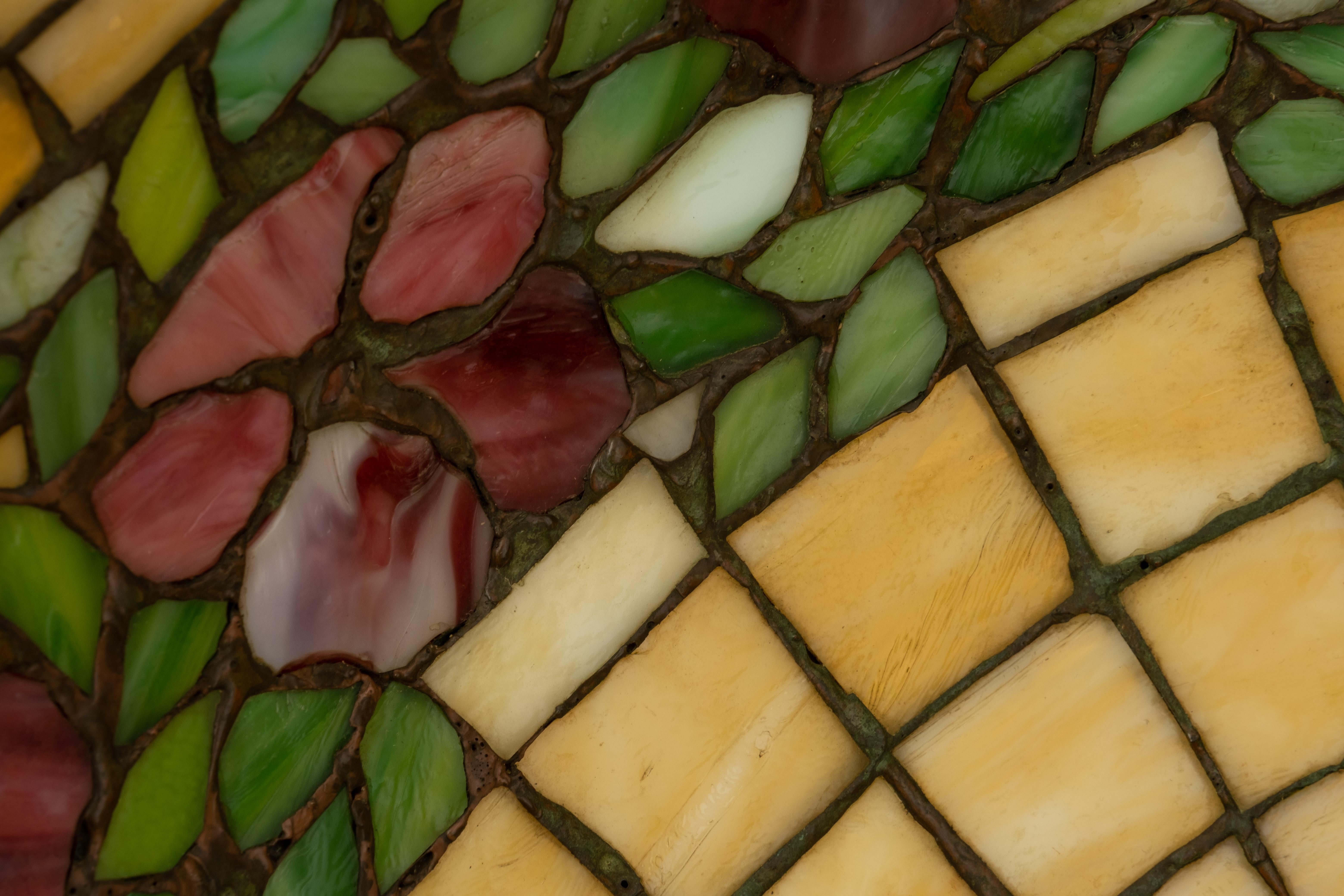 Handel Cherry Blossom Leaded Glass Shade on Bronze Table Lamp Base at ...